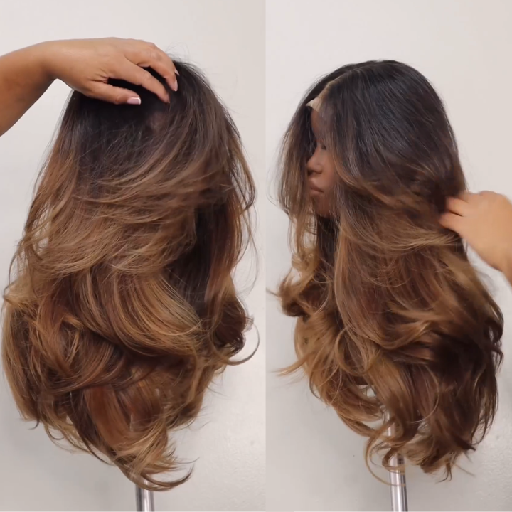 Glueless Layer Body Wave Dark Root Ombre Honey Blonde Lace Front Wig 1 ...