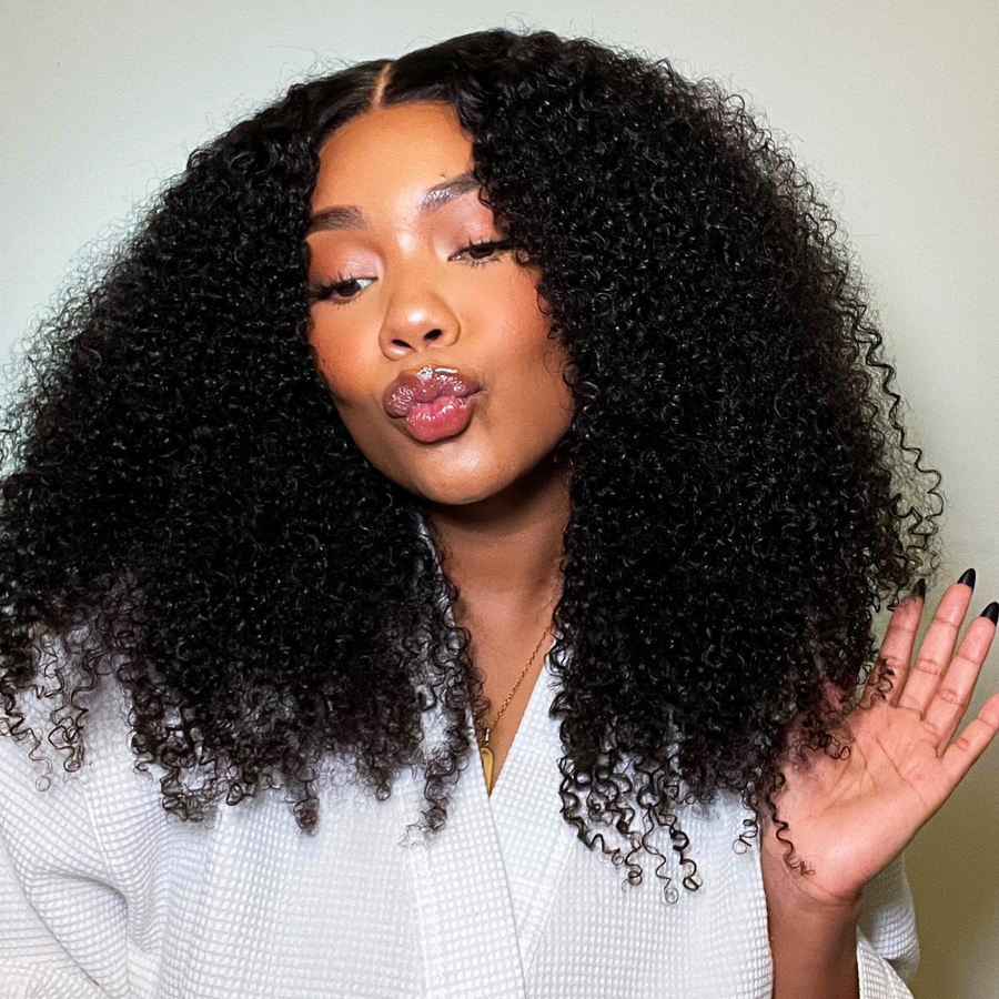 Glueless Thick Fluffy Curly Human Hair Bob Wigs 13*4/4*4 Invisible Lace ...