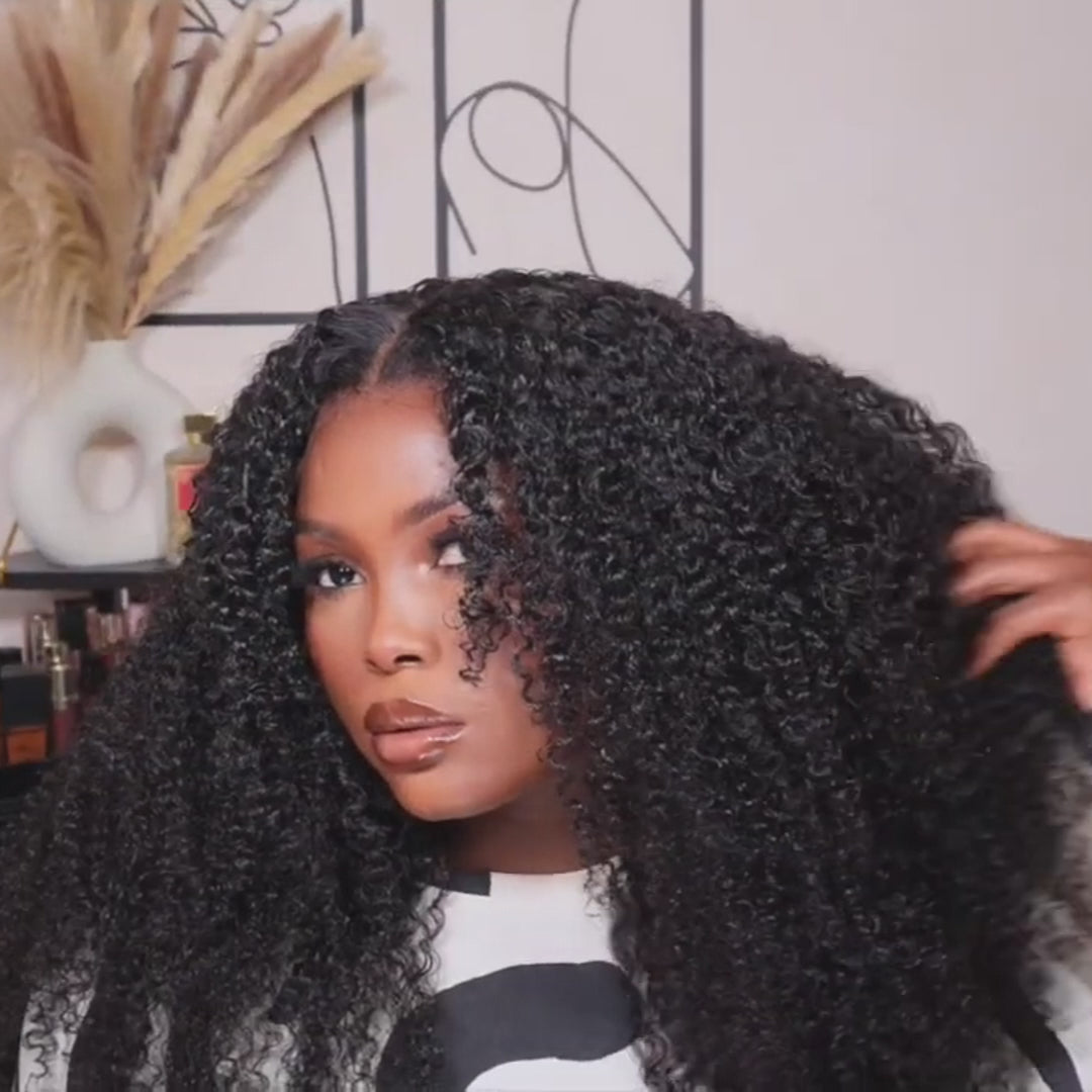 Glueless Thick Fluffy Curly Human Hair Bob Wigs 13*4/4*4 Invisible Lace ...